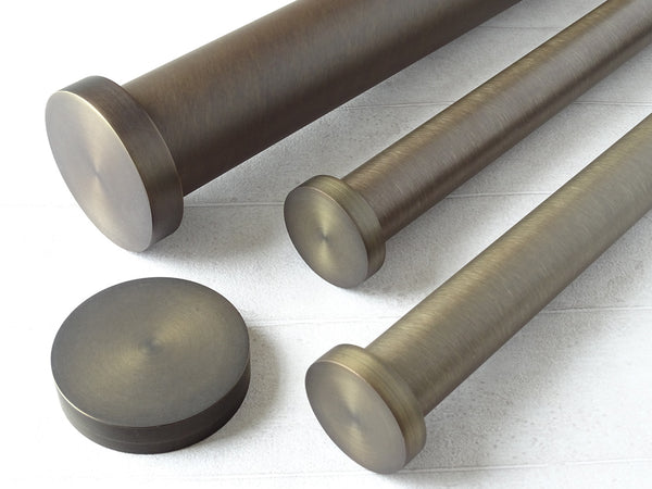 30mm dia. brushed bronze curtain pole with mini disc finials - Walcot House